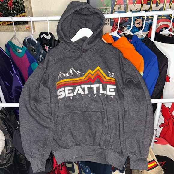 Shirts | Vintage Seattle Washington Mountains Stitch Gray Hoodie Mens ...